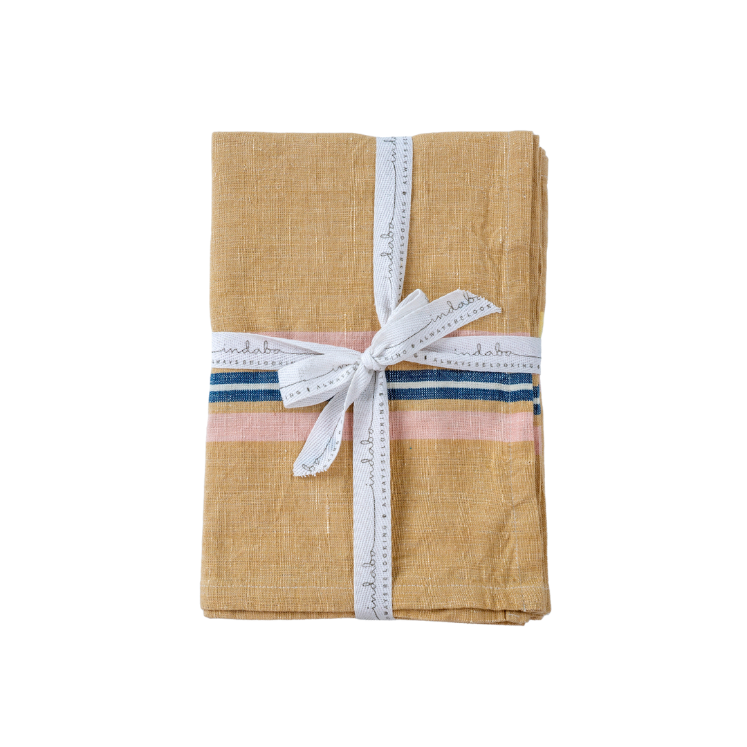 Madeira Stripe Tea Towels S/2, Ochre/Pink – Indaba Home