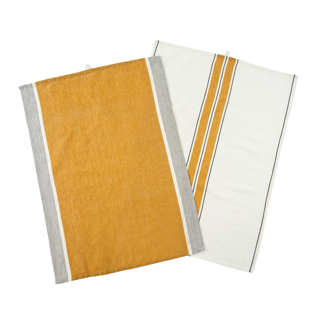 French Stripe Linen Tea Towels S/2, Yellow – Indaba Home